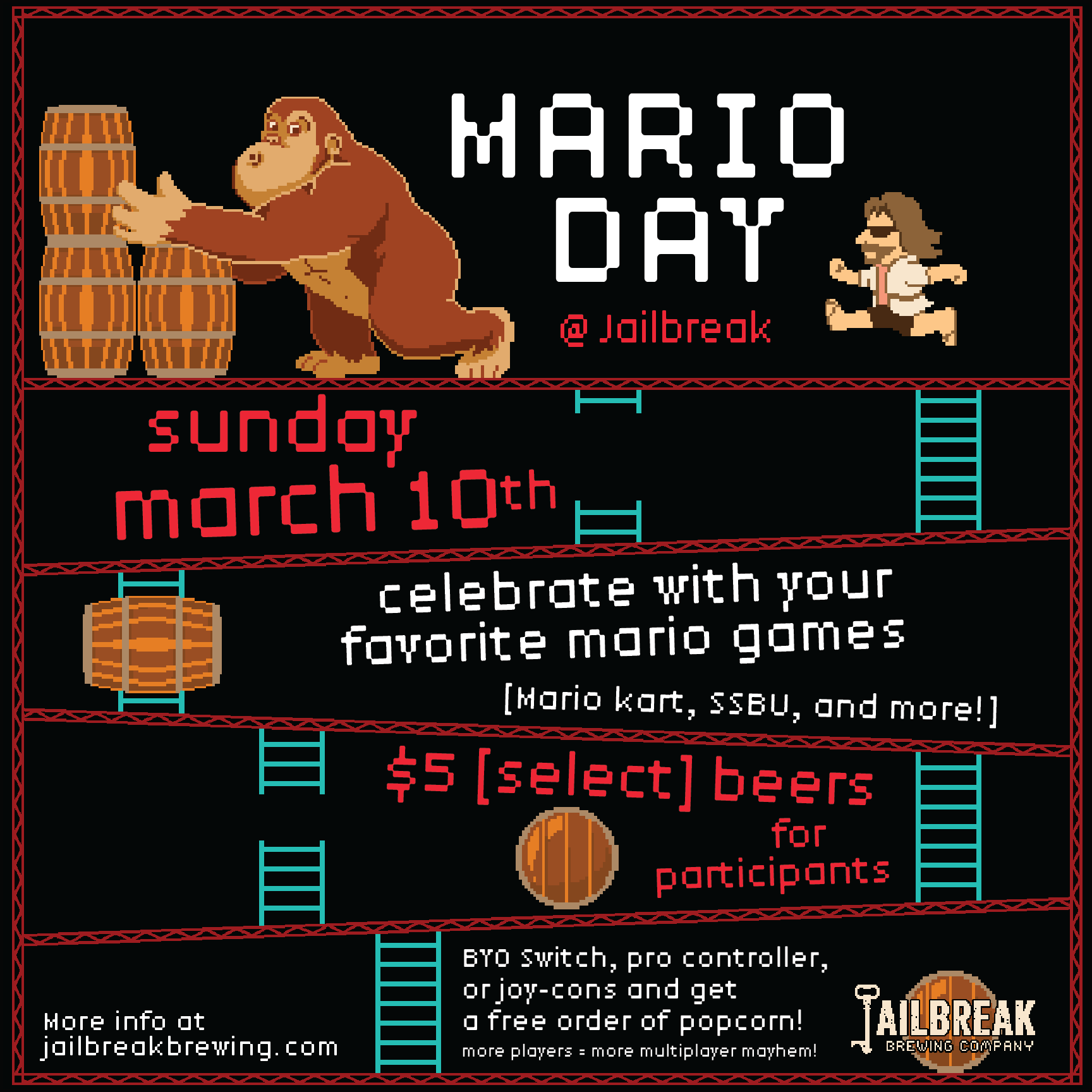 Mario Day - Jailbreak Foodworks & Brewing Company